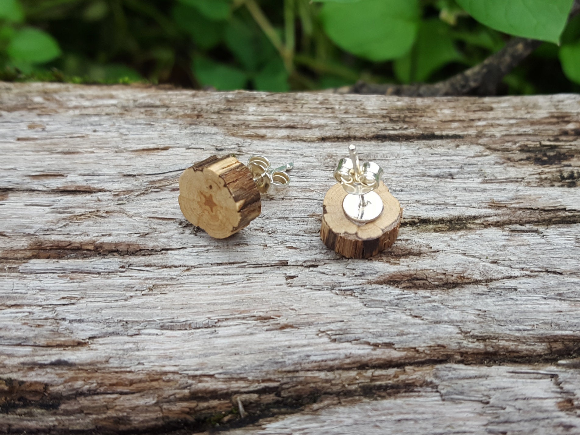 Wood Stud Earrings Sterling Silver Studs Wooden Rustic Earthy Mens ...
