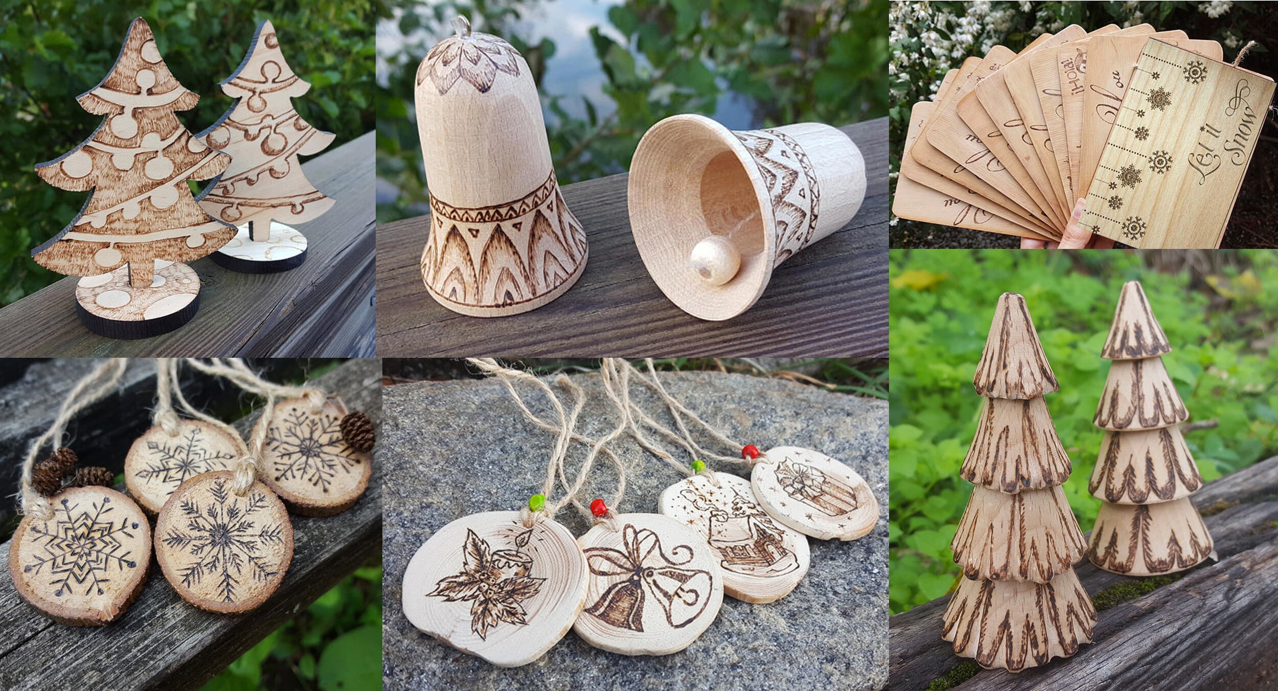 Christmas Wooden Ornament Wood Burned Pyrography Tree Slice - Etsy