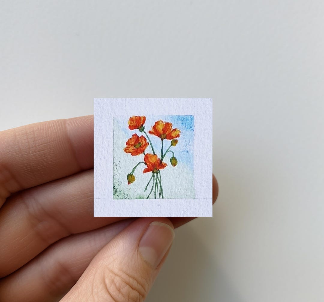 Original Red Poppy Flowers Watercolor Painting, Not a Print, Mini Tiny ...