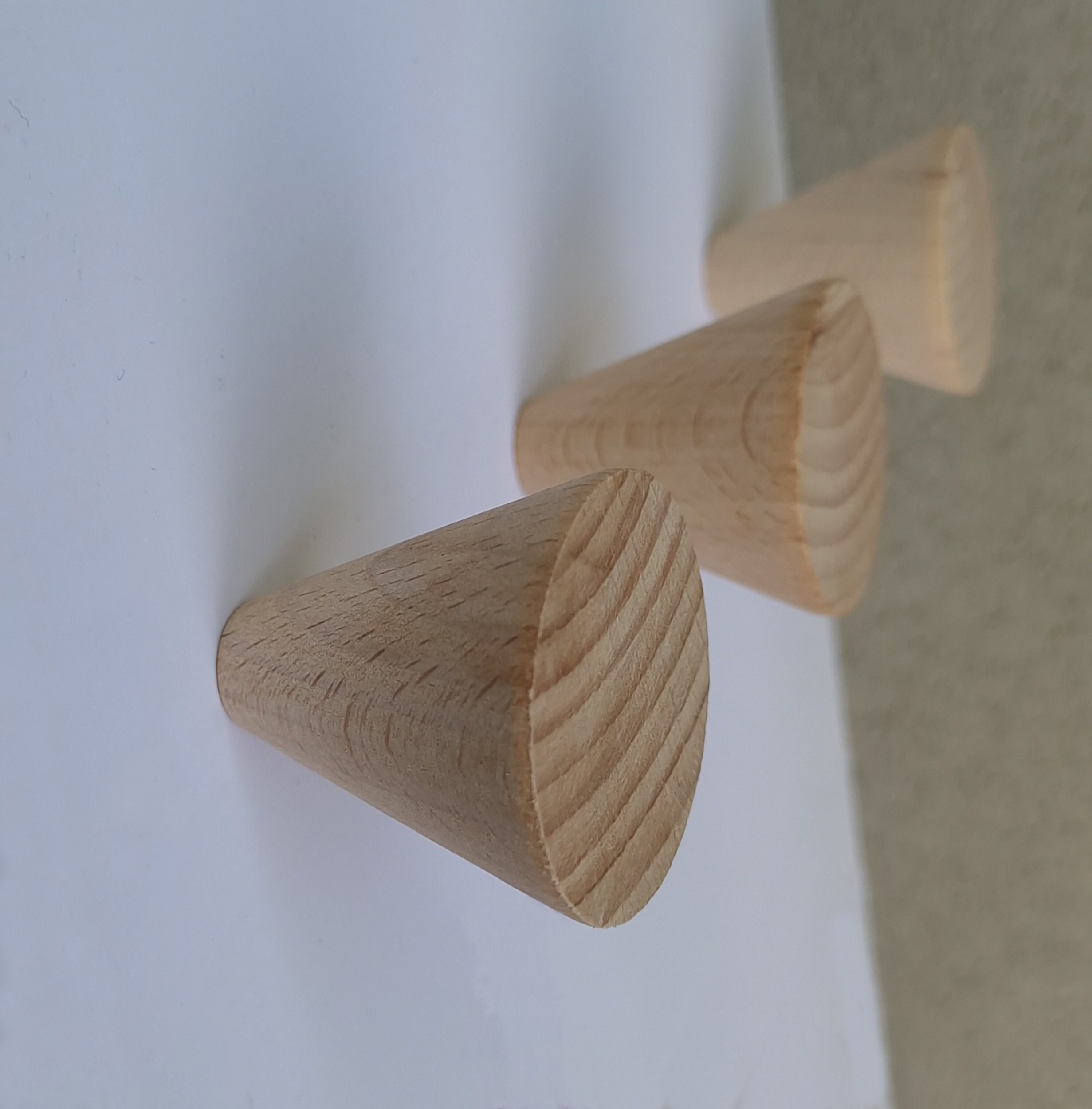 Blank Wooden Cone Wall Hook SET of 11-15, NO SCREW Unfinished Coat Rack ...