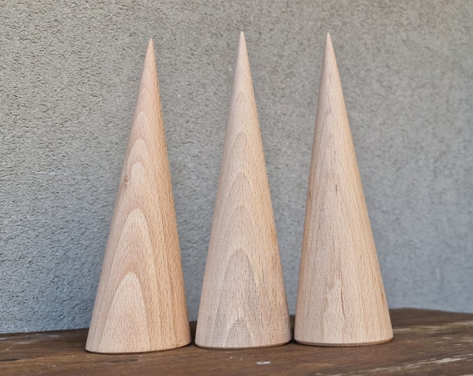 SET of 2-4 Wooden Cone Blank, 200mm/7.9’’ Big Wood Unfinished Natural ...