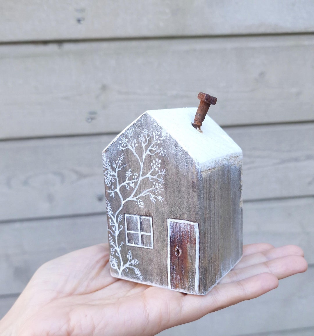 Wooden Rustic House Shape Table Decor, Barnhouse Weathered Wood ...