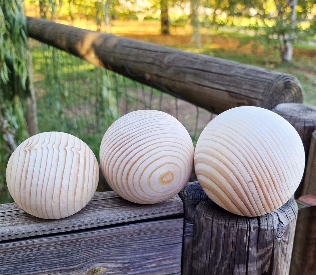 SET 2-3 Wooden Spheres, 60mm/3.35" Big Wooden Blank Ball, Large Natural ...