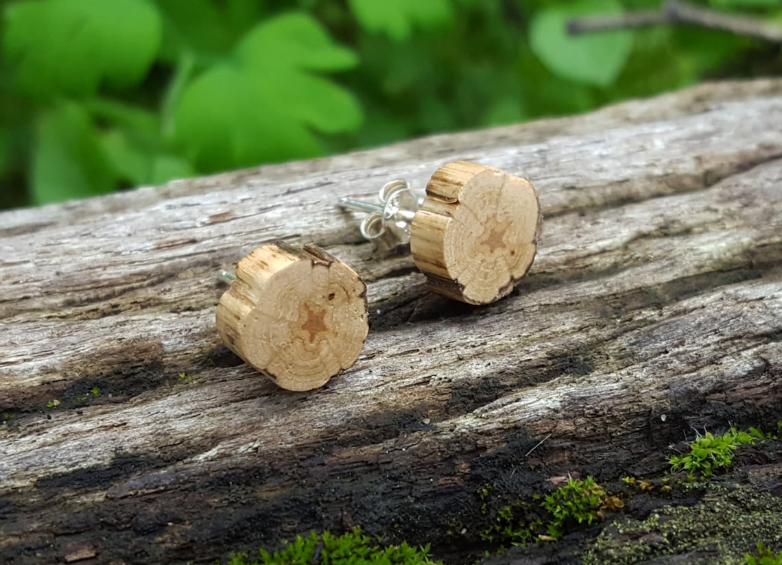 Wood Stud Earrings Sterling Silver Studs Wooden Rustic Earthy Mens ...