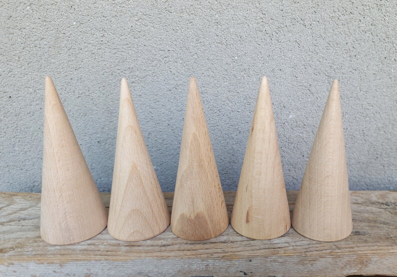 Wooden Cone Blank, 100mm/4 SET of 7-9, Medium Wood Unfinished Natural ...