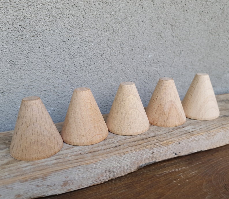 Blank Wooden Cone Wall Hook SET of 11-15, NO SCREW Unfinished Coat Rack ...