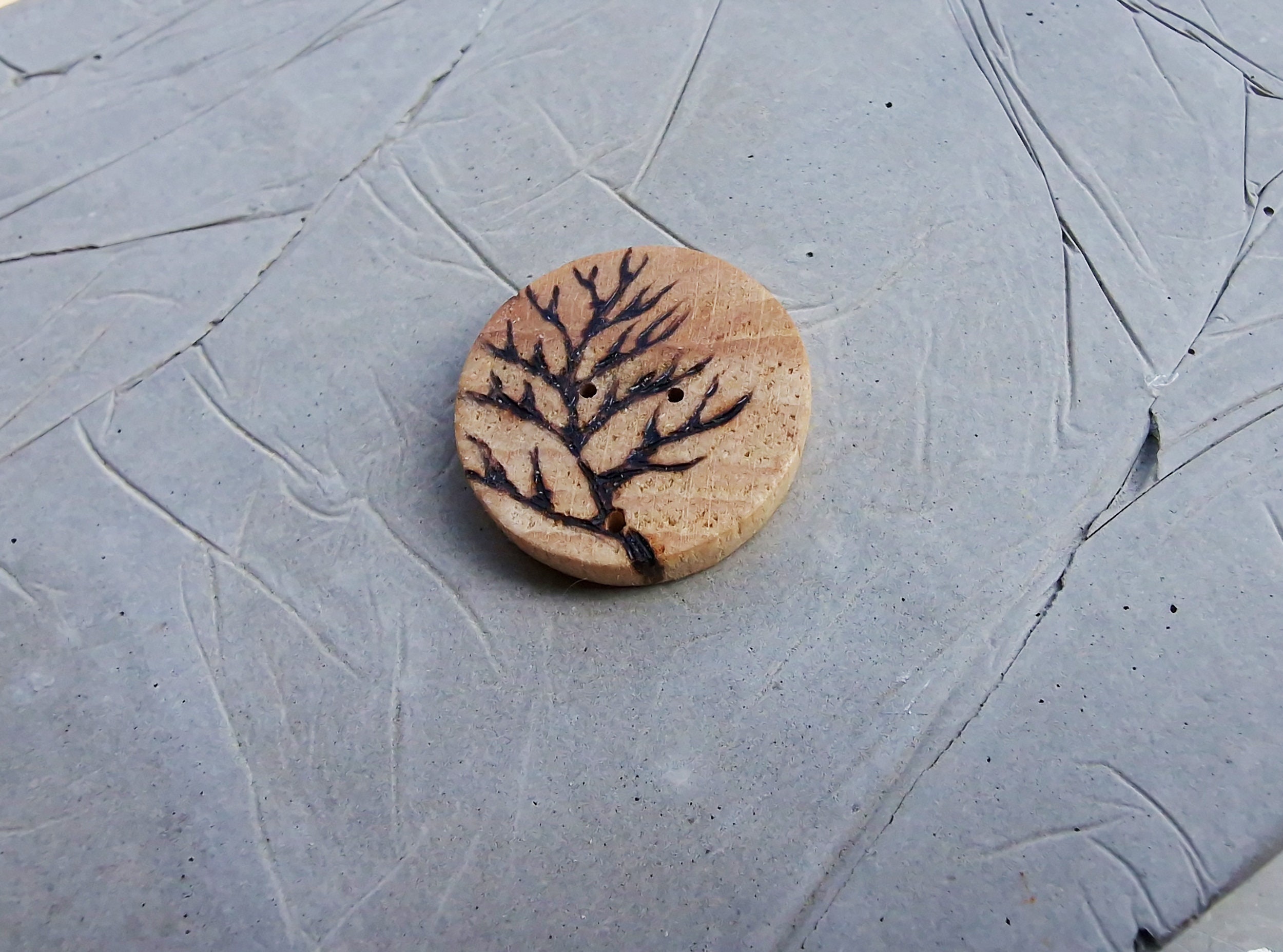 Wood Burned Buttons, Wooden Rustic Floral Leaf/branch Round Circle ...