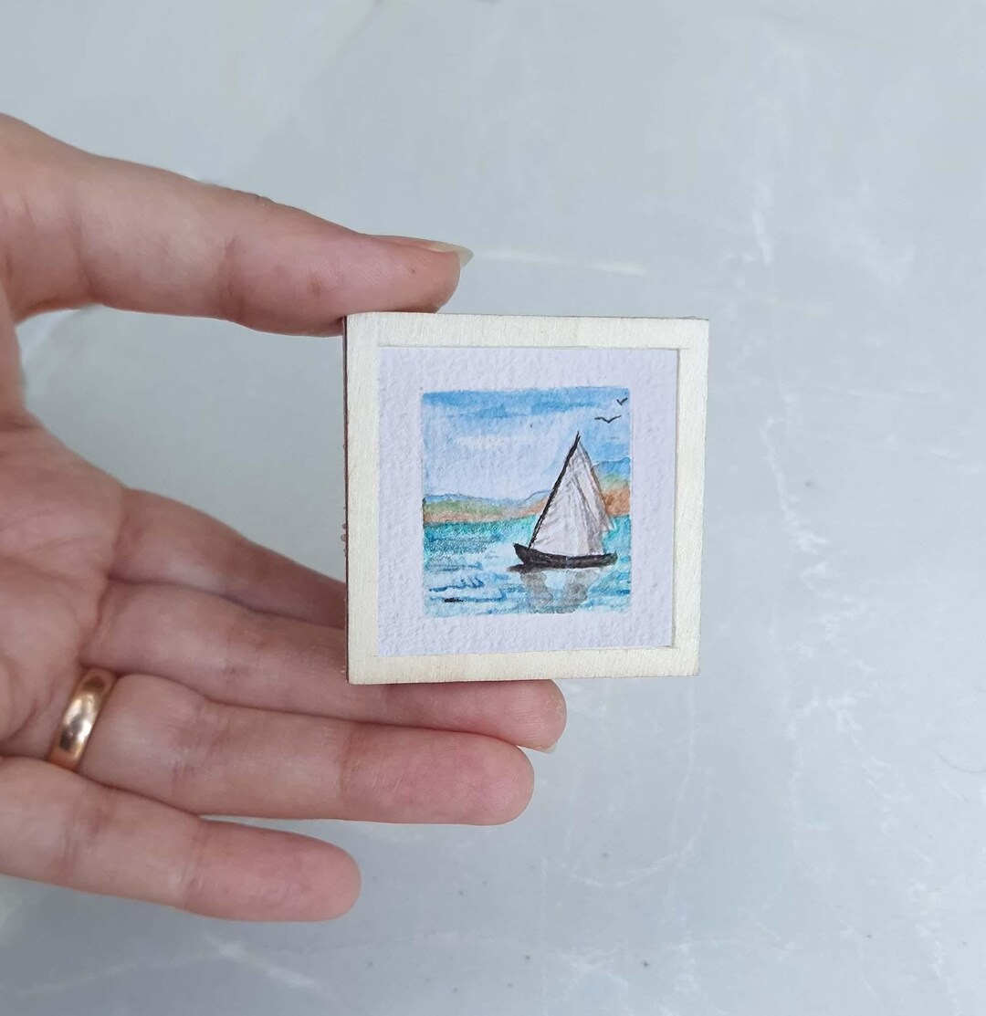 Original Marine Sailing Boat Watercolor Painting, Mini Italian Seascape ...