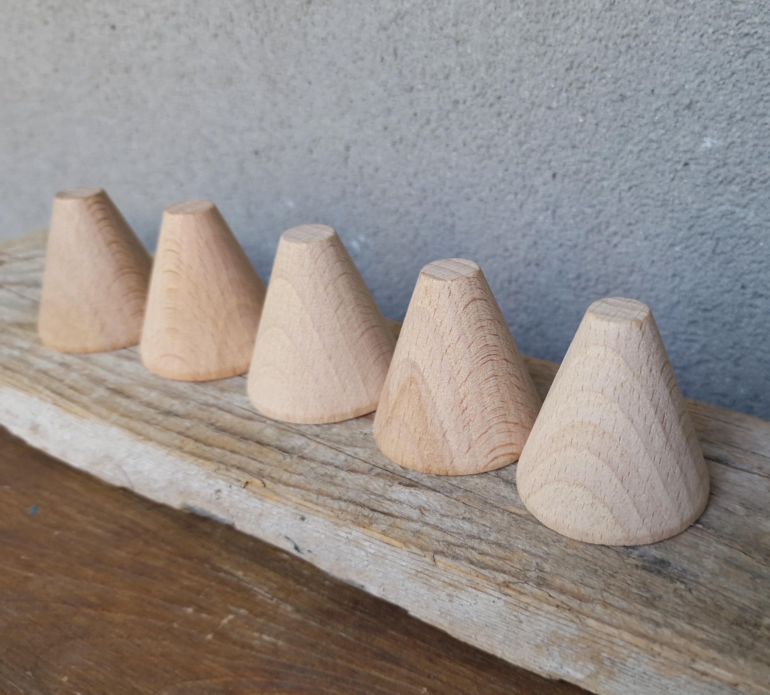 Blank Wooden Cone Wall Hook SET of 11-15, NO SCREW Unfinished Coat Rack ...