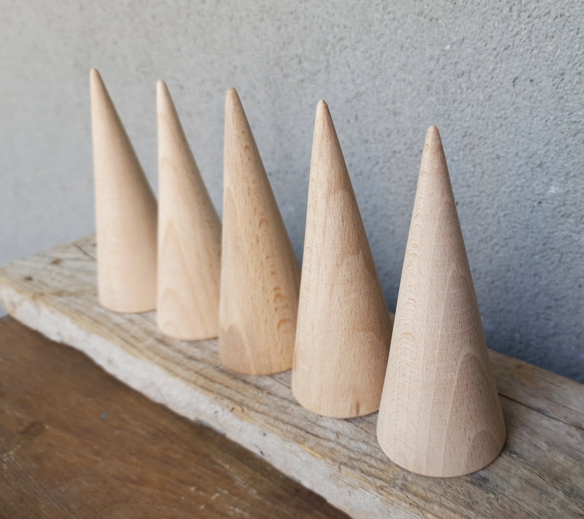 Wooden Cone Blank, 100mm/4 SET of 7-9, Medium Wood Unfinished Natural ...