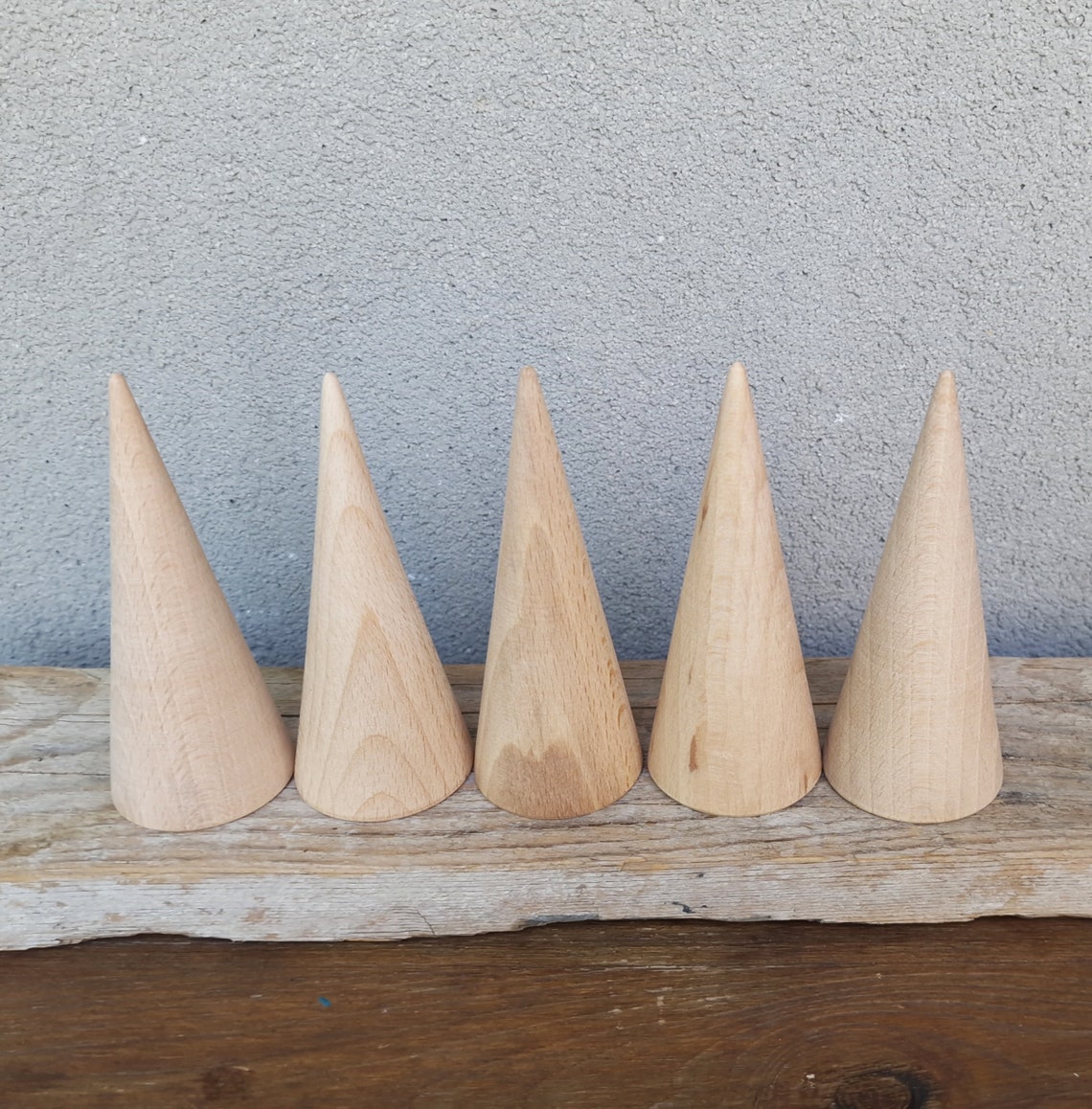 Wooden Cone Blank, 100mm/4 SET of 7-9, Medium Wood Unfinished Natural ...