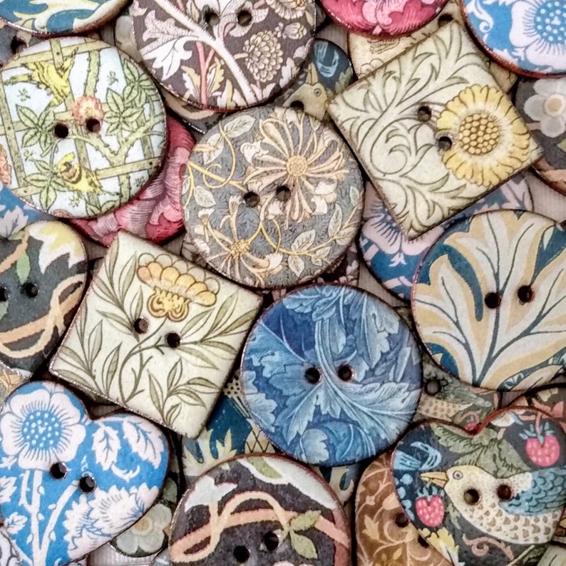 Set of 8 William Morris Ceramic Buttons, 18mm, (3/4”) Handmade Washable ...