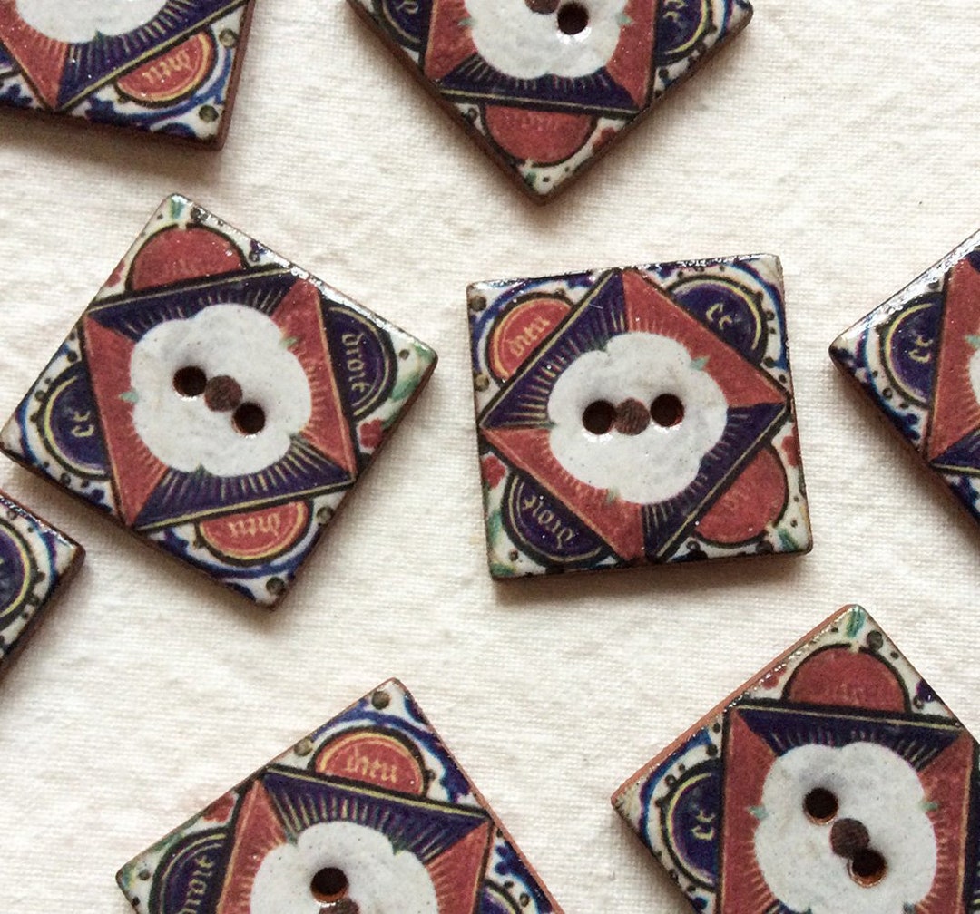 Set of 8 Illuminated Medieval Manuscript Ceramic Buttons. 24mm X 24mm ...