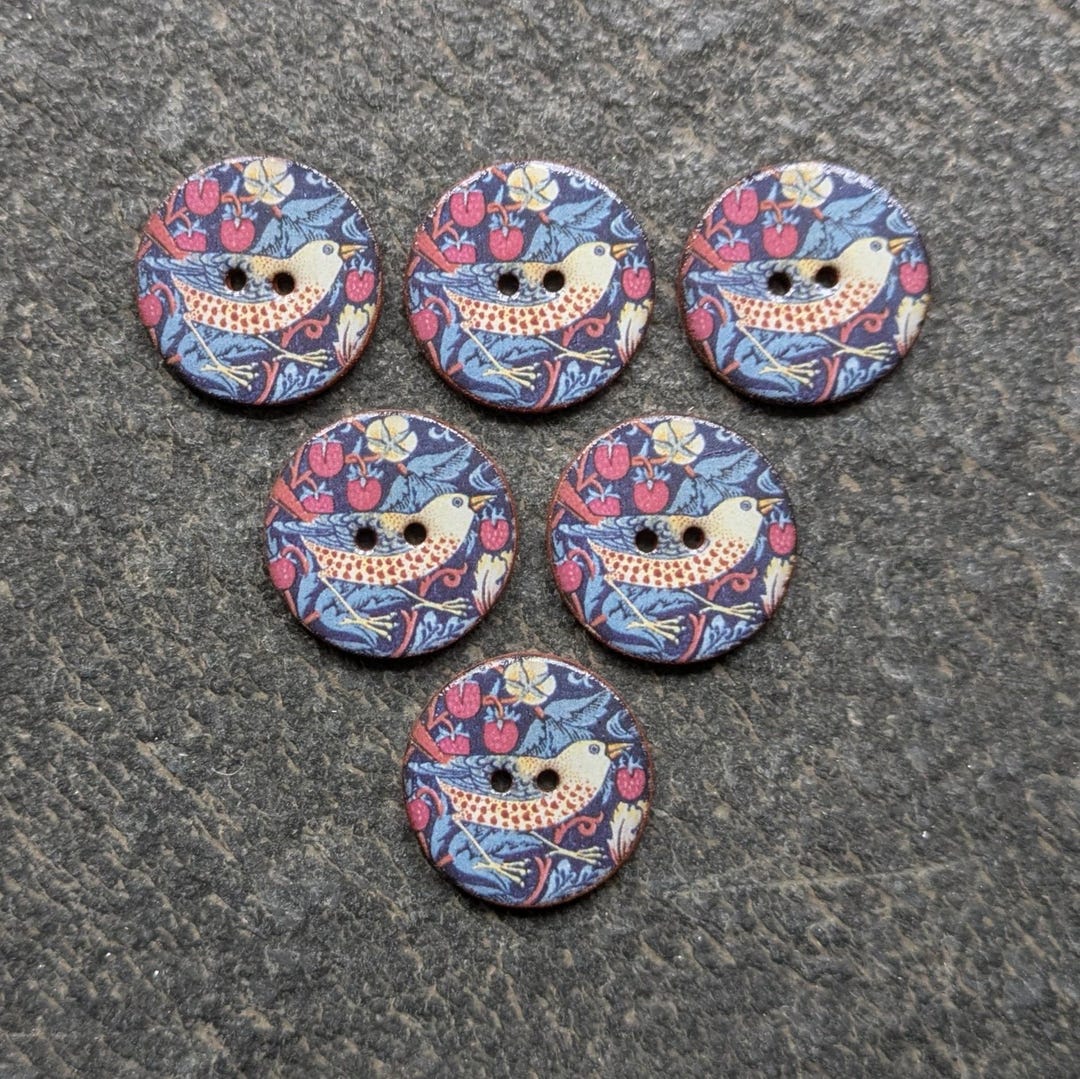 6 William Morris Strawberry Thief Handmade Blue Ceramic Buttons. 23mm ...
