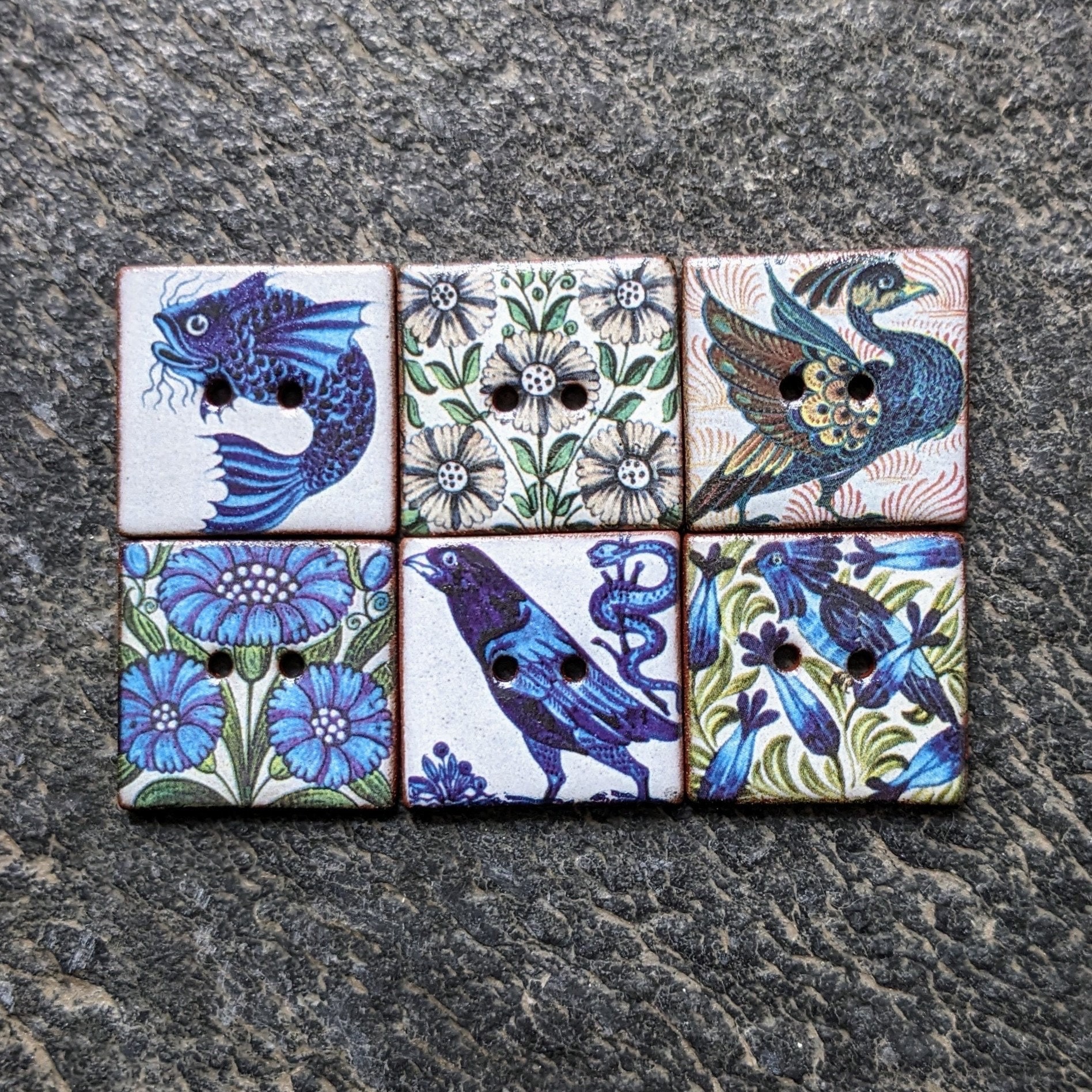 6 Ceramic Buttons, William De Morgan Arts & Crafts Vintage Designs ...