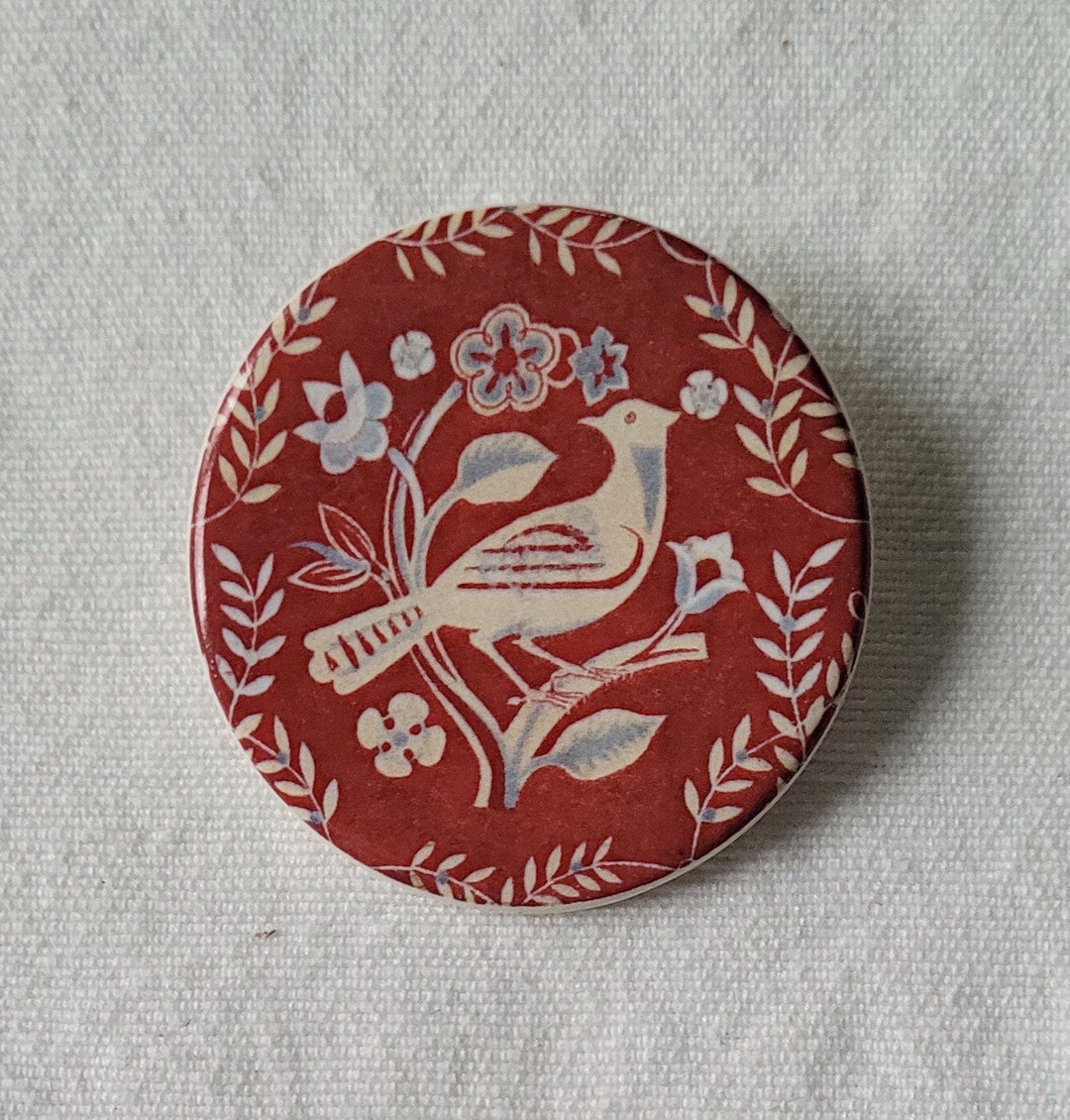 Round, Handmade, Ceramic, Red Bird Brooch From a Design Found in the ...