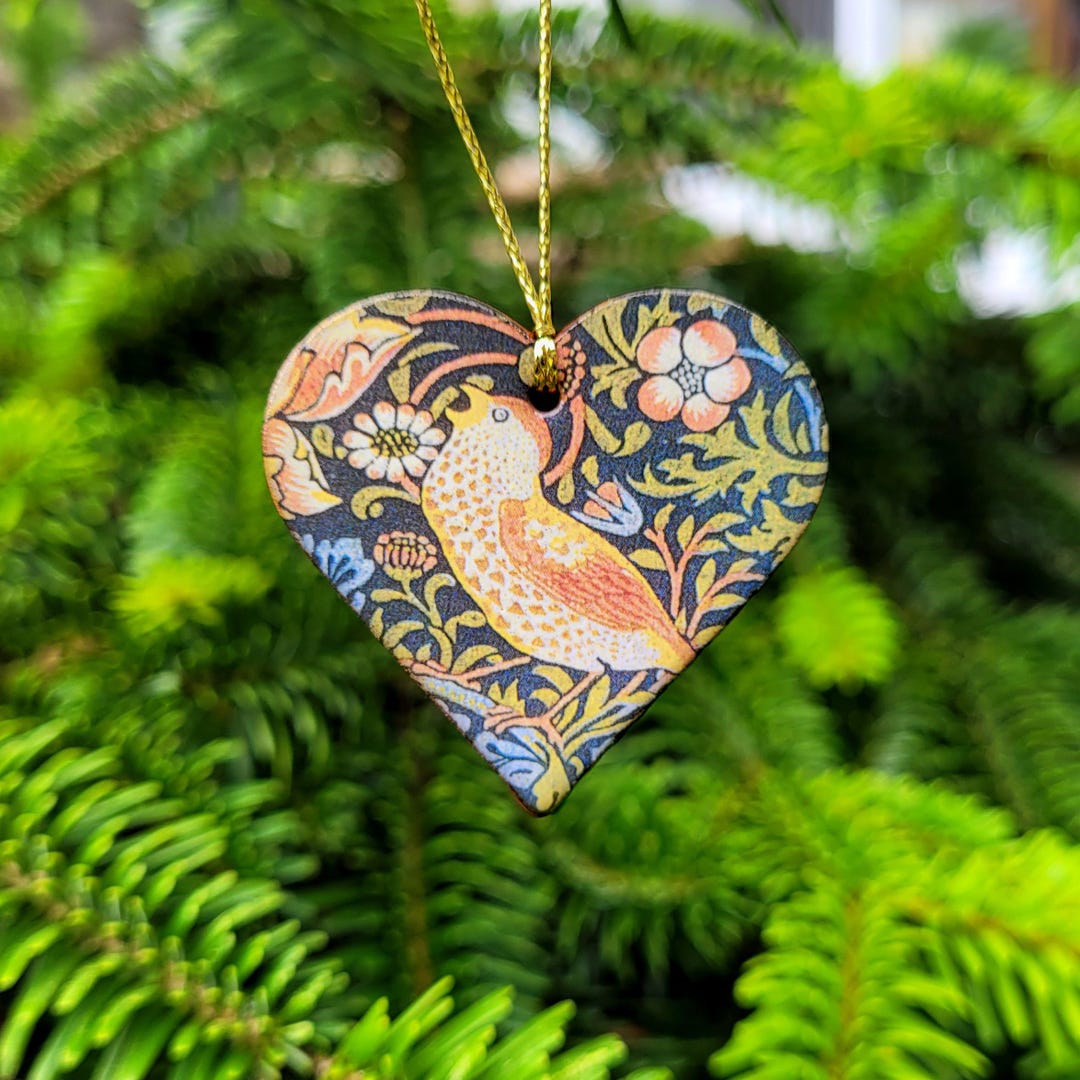 Set of 3 William Morris Design Heart Decorations Depicting the Song ...