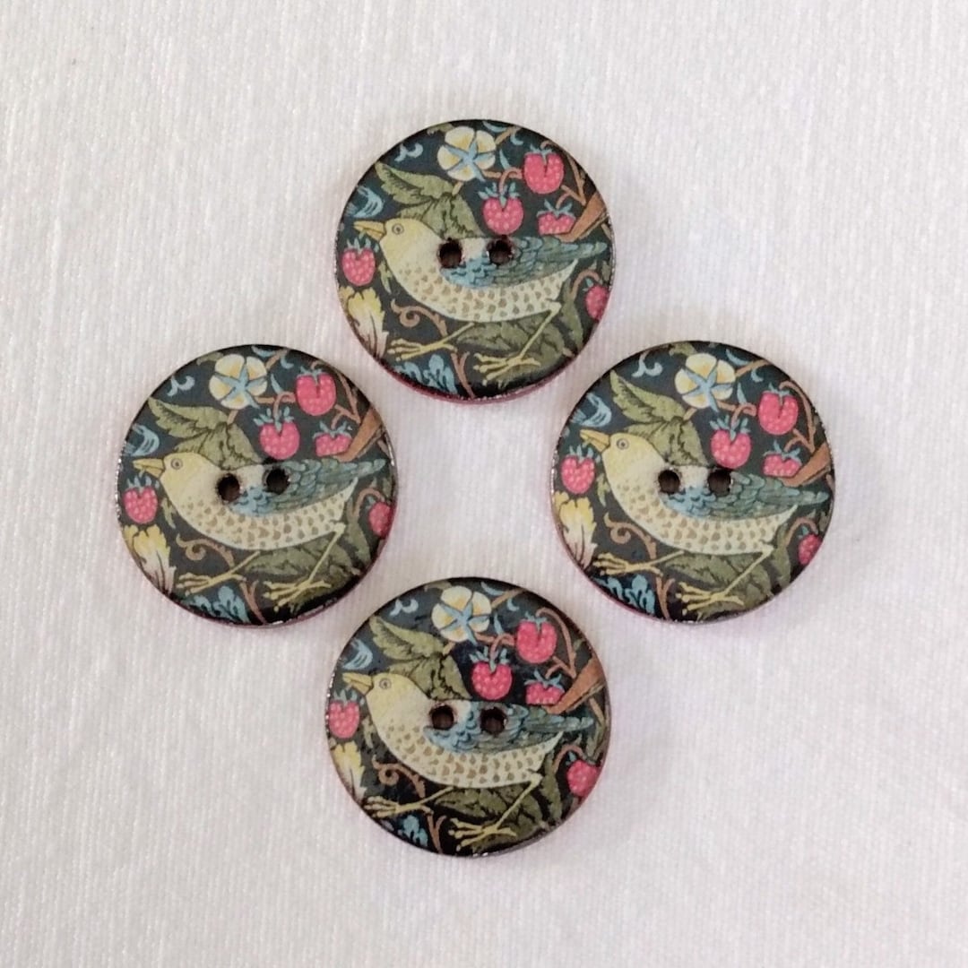 4 William Morris Strawberry Thief Ceramic Buttons, 27mm (1") Washable ...