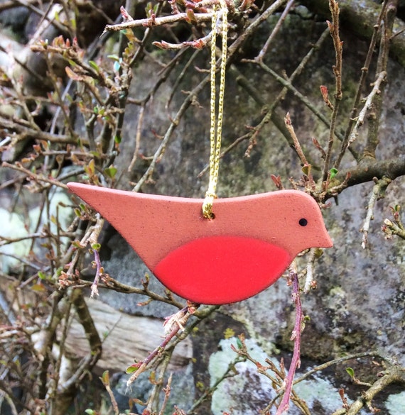Set of 3 Ceramic handmade robin decorations. 64mm long | Etsy