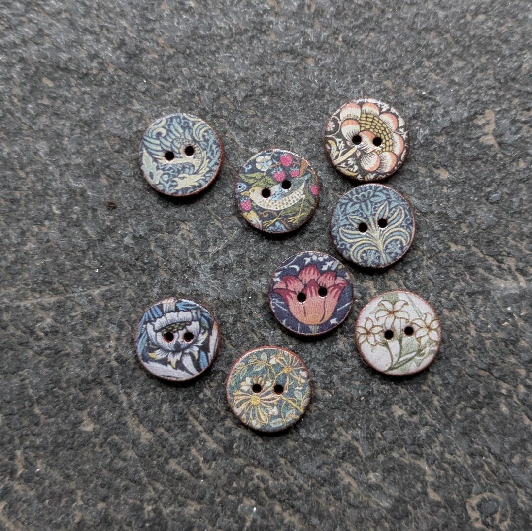 8 William Morris Ceramic Buttons, 13mm (1/2") Handmade, Washable ...
