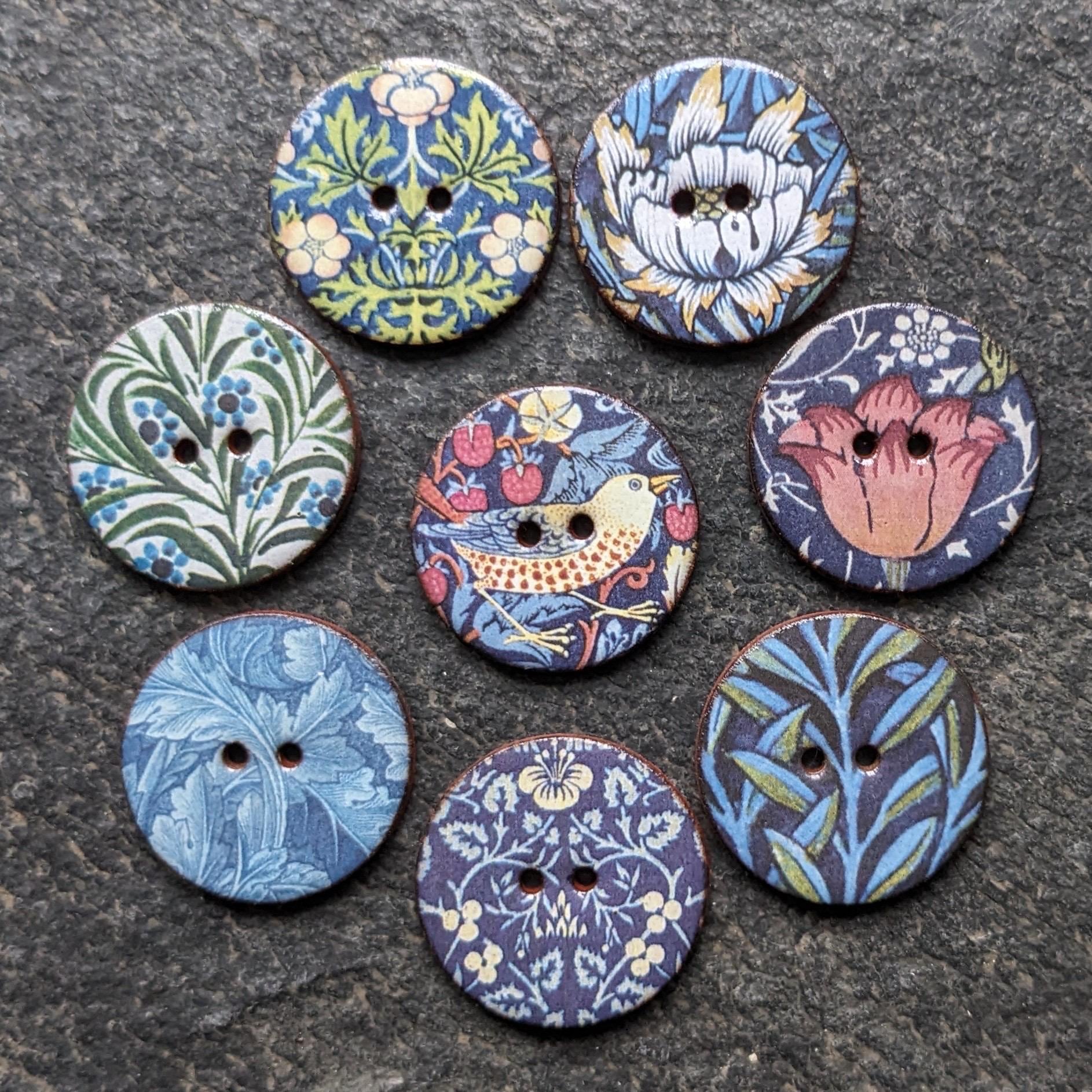 William Morris Ceramic Buttons Set of 8. Handmade, 27mm (1 Inch ...