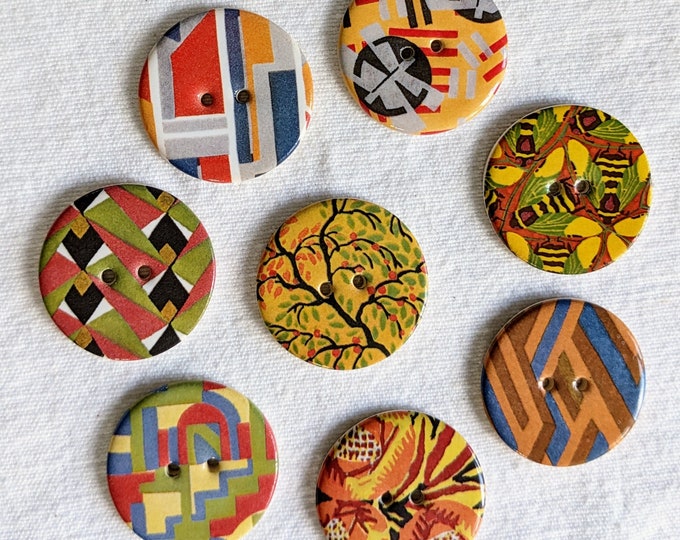 Set of 8 Large Round 29mm Art Deco Design, Handmade Ceramic Buttons ...