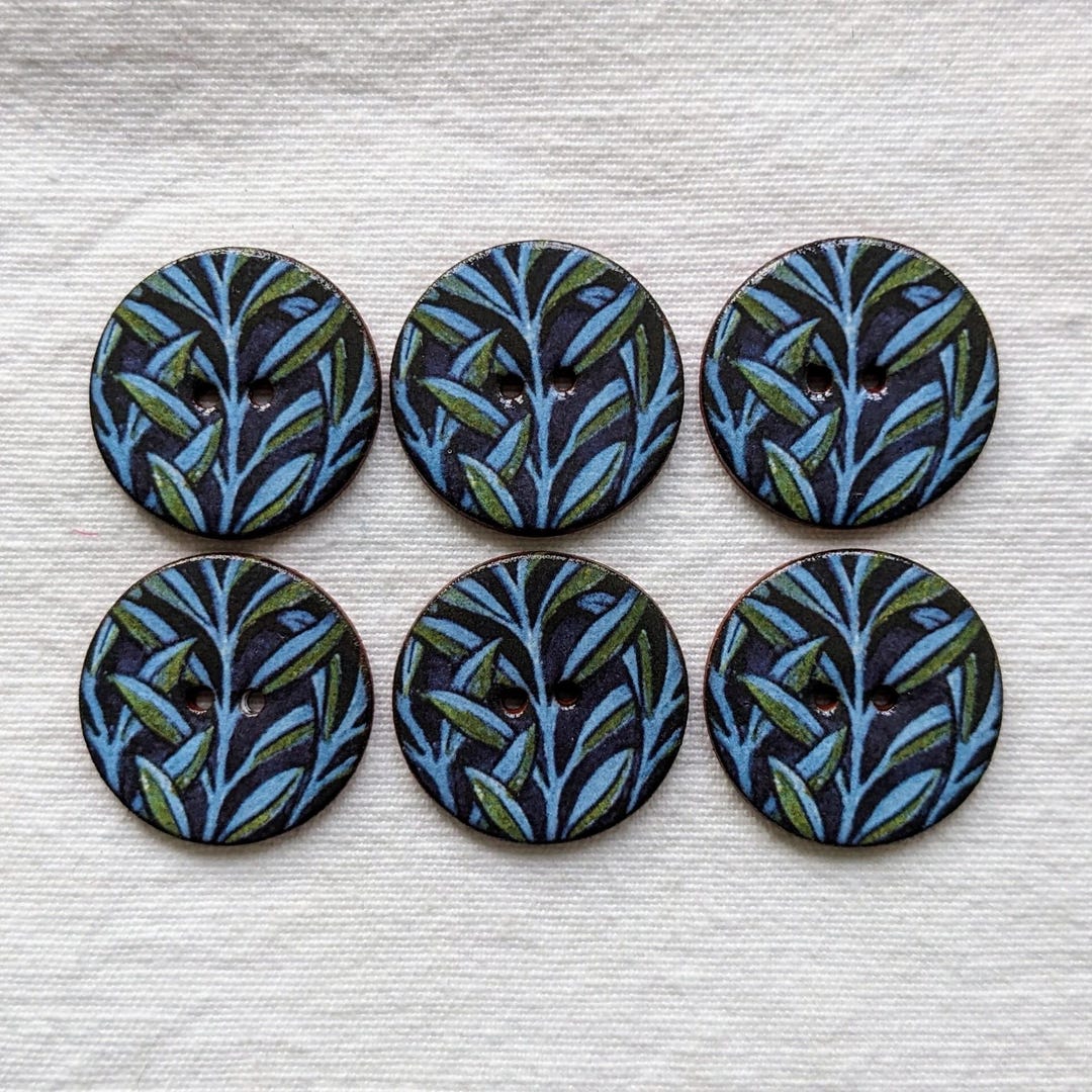 Set of 6 William Morris Design Handmade Ceramic Buttons. Large, 27mm (1 ...