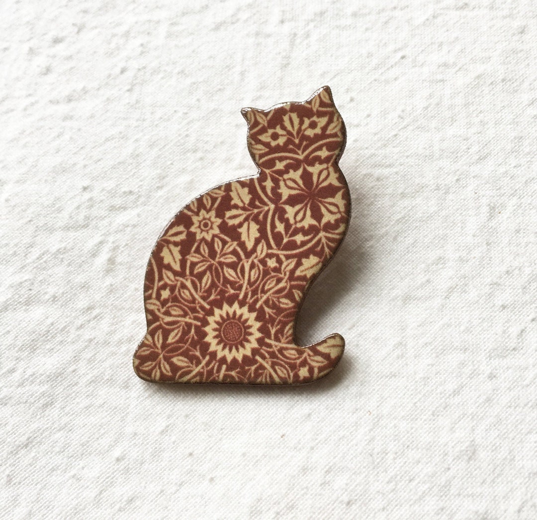 Ceramic Ginger Cat Brooch, William Morris Design, Mother's Day Gift ...