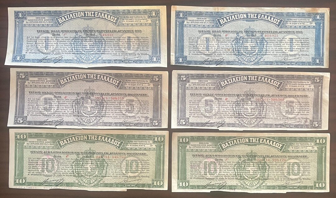 1922 Greek Bond Certificates: Asia Minor Campaign, Antique Finance ...