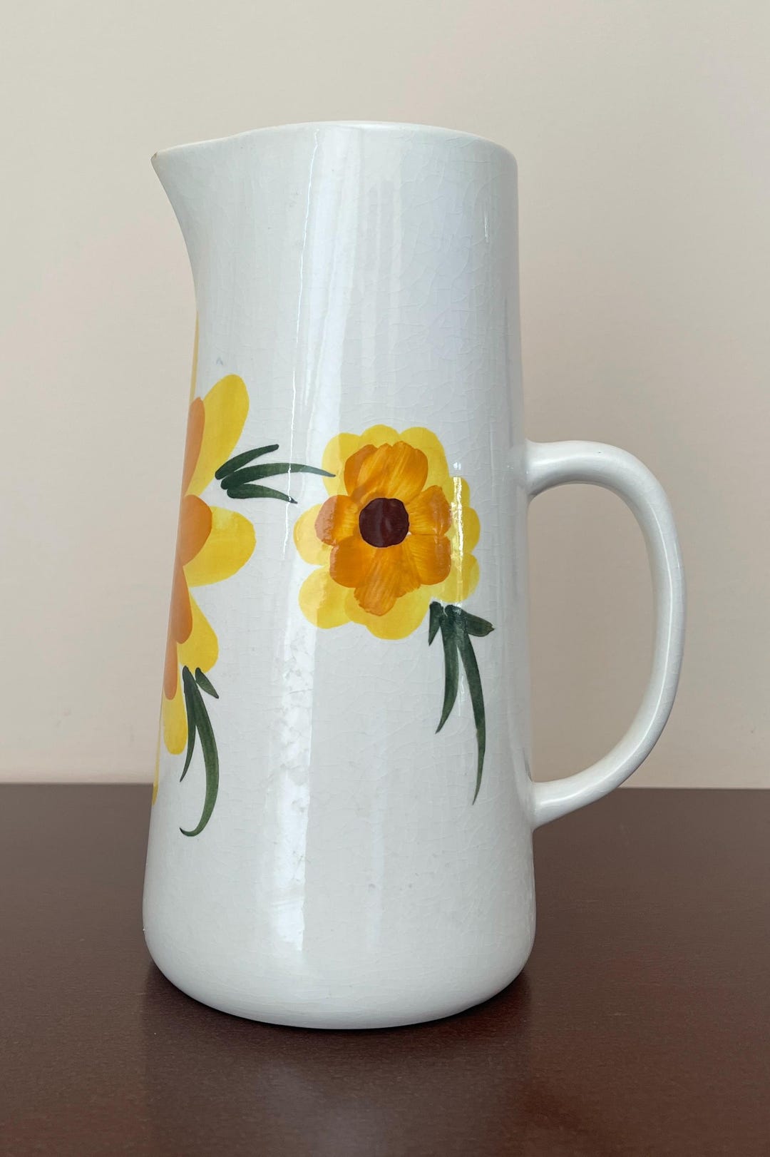 Vintage Keramikos Pottery Pitcher: Hand-painted Floral Design, Signed ...