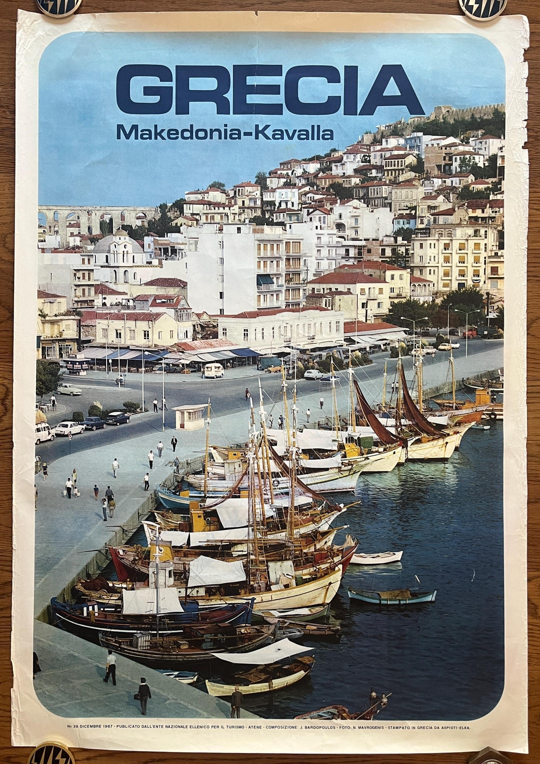 Rare Vintage Greek Travel Poster – Kavala Macedonia Port & Fortress ...