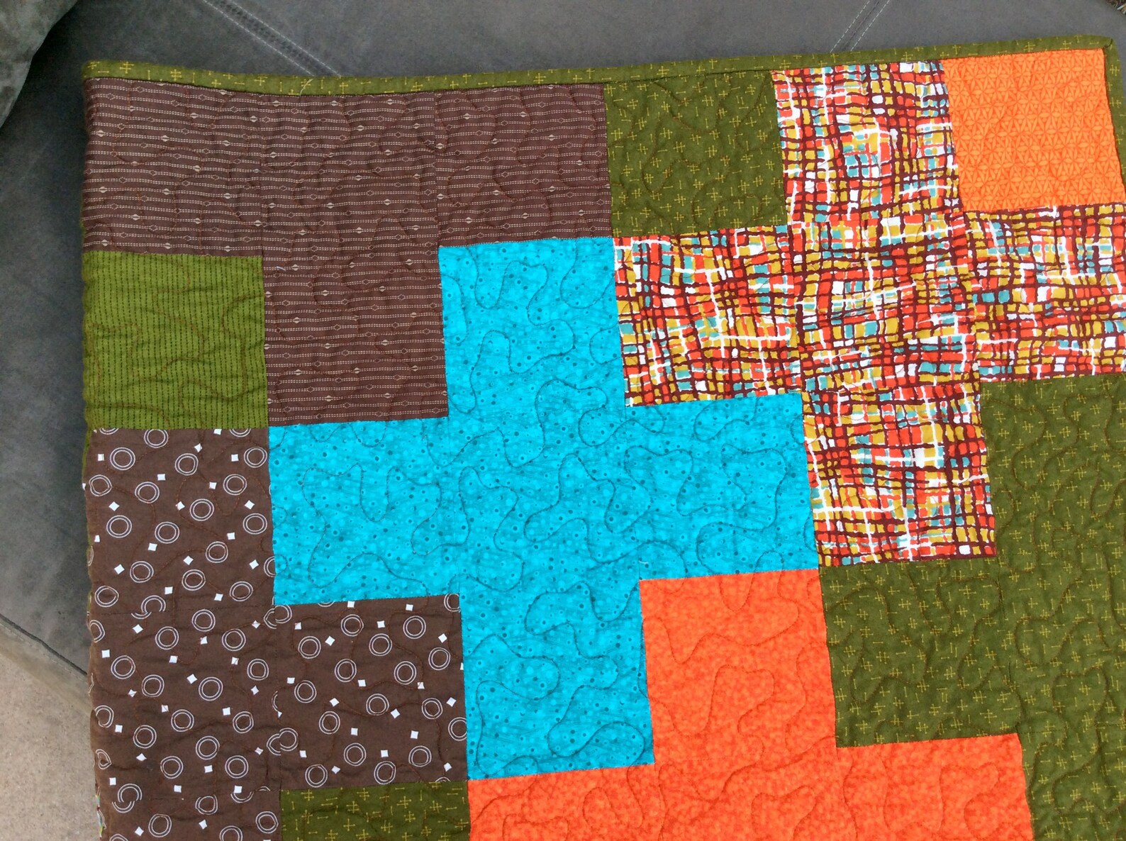 Modern Lap Quilt Plus Quilt Handmade Blanket Brown Teal - Etsy