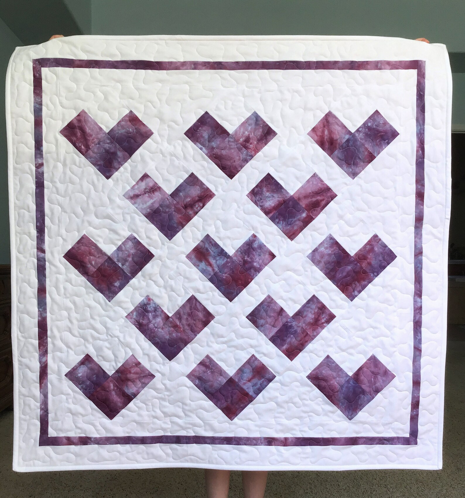 Modern Heart Baby Quilt With Pillow Hand Dyed Purple Fabric | Etsy