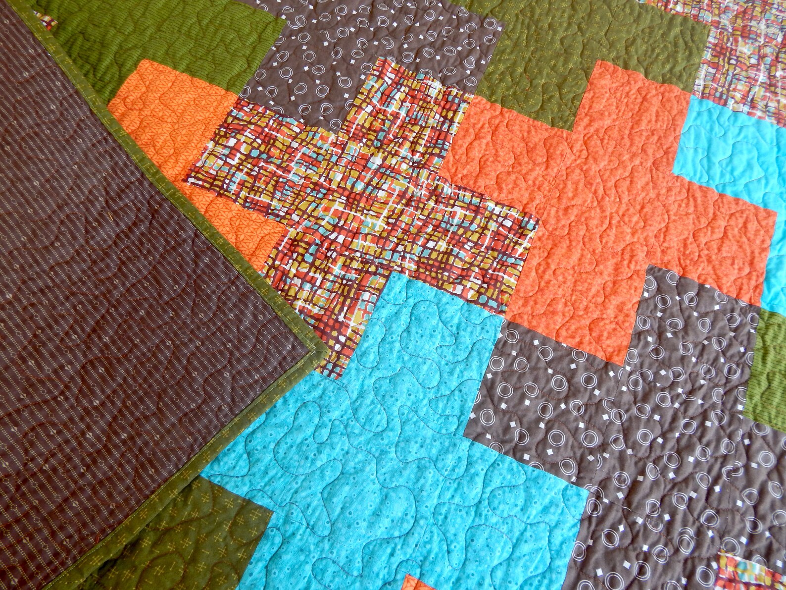 Modern Lap Quilt Plus Quilt Handmade Blanket Brown Teal | Etsy