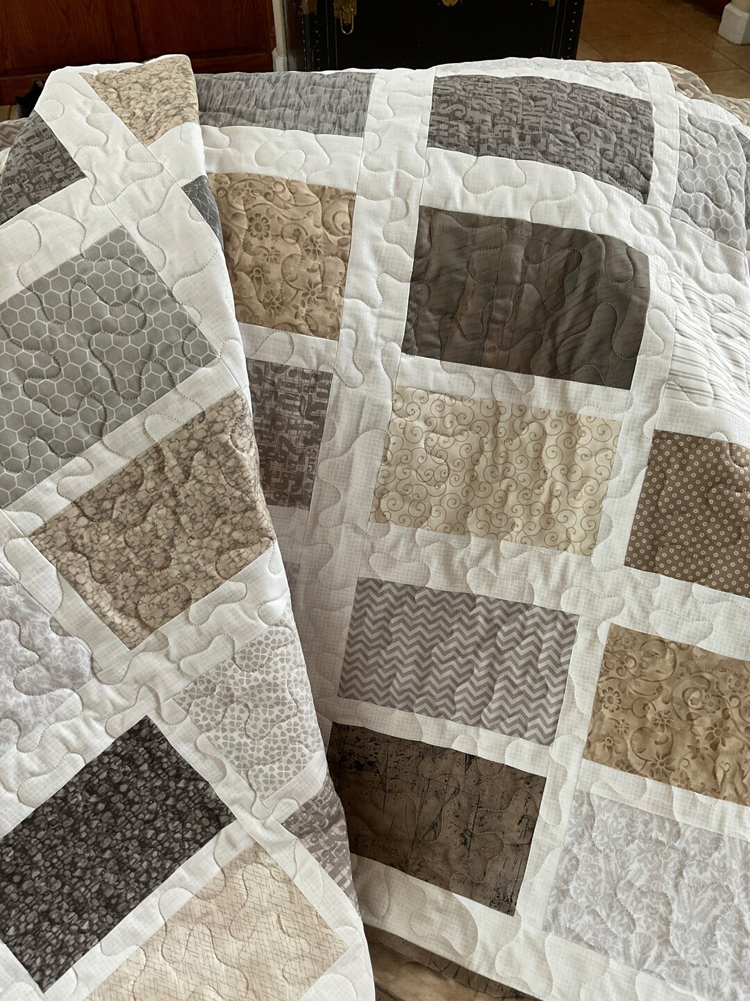 Modern Throw Neutral Tones Quilt - Etsy