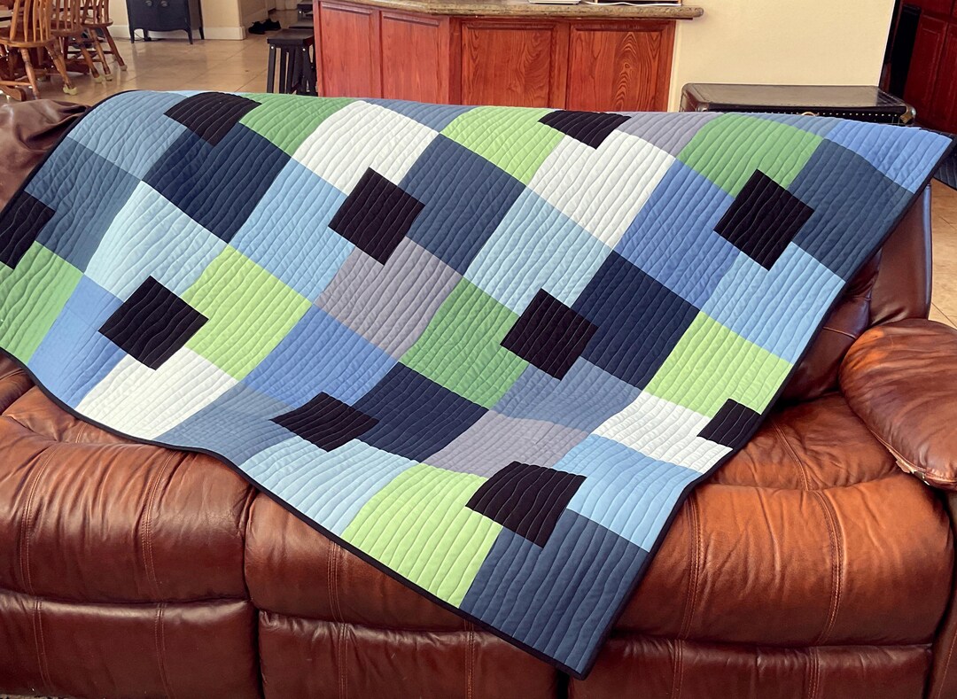 Modern Throw Quilt in Blue and Green - Etsy