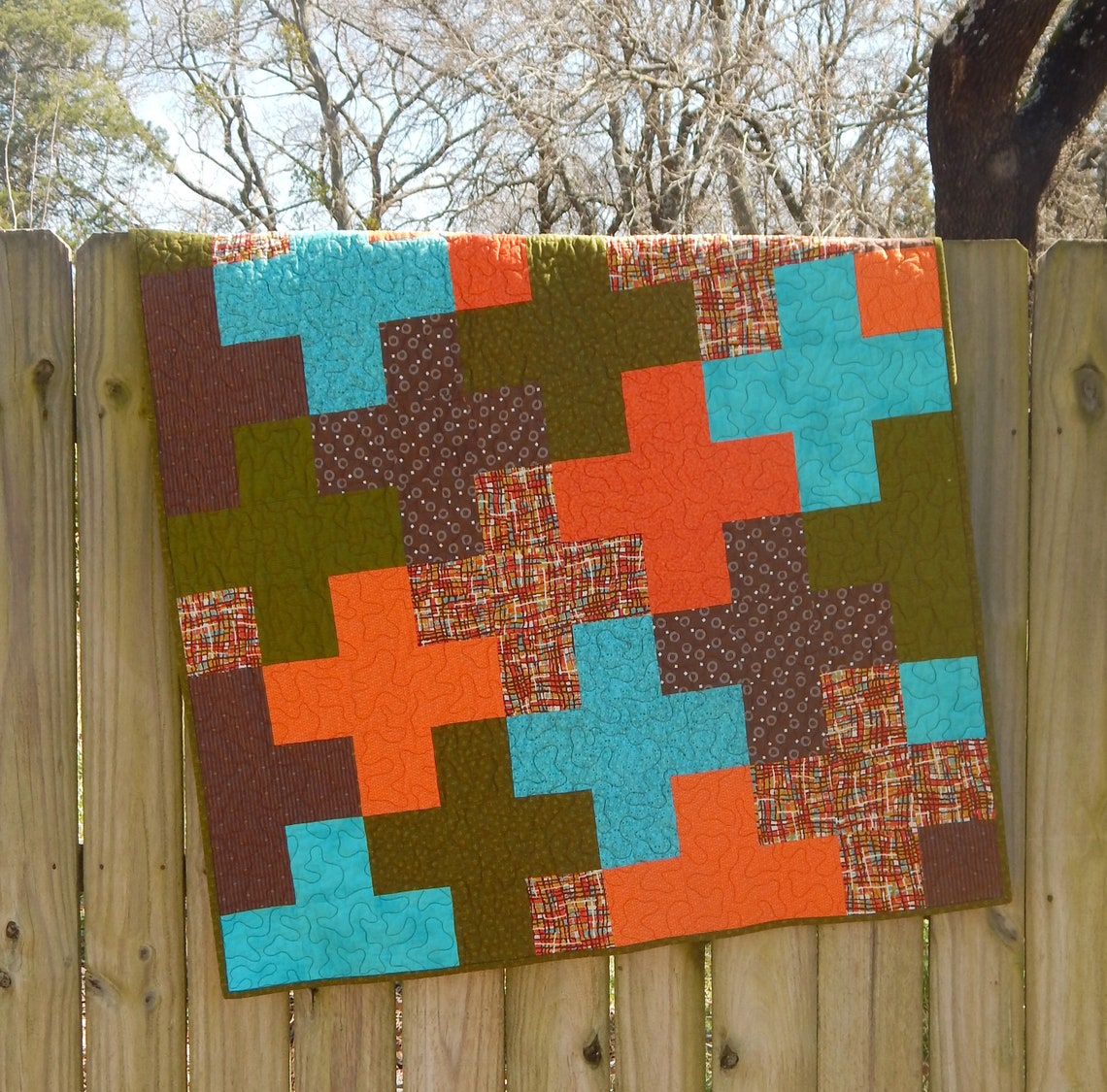 Modern Lap Quilt Plus Quilt Handmade Blanket Brown Teal - Etsy