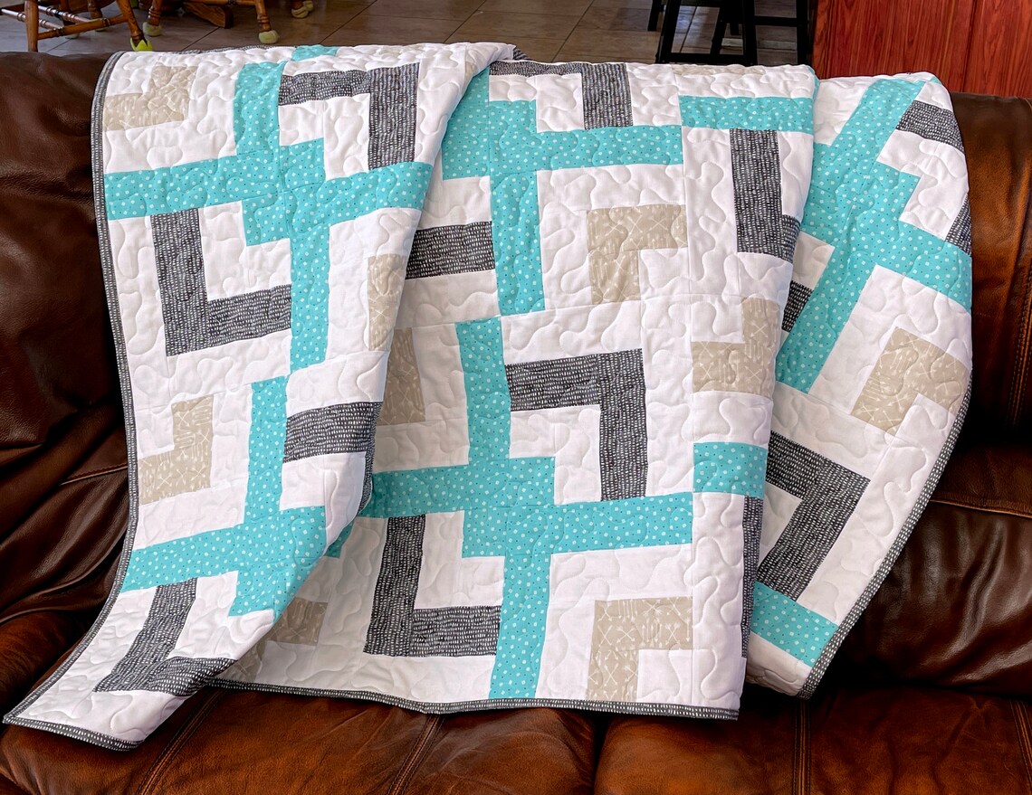 Heirloom Quality Modern Throw Gray and Blue Quilt for Sale and - Etsy