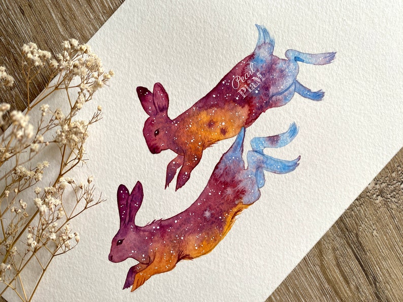 Celestial Bunny Print Rabbit Art Nursery Children's - Etsy