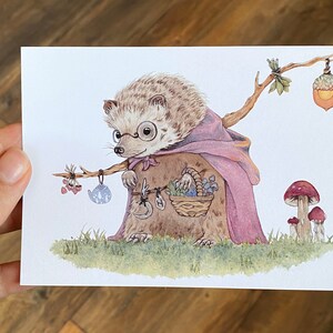 Herbalist Hedgehog Card, Fantasy Postcard, Magical Creature ...