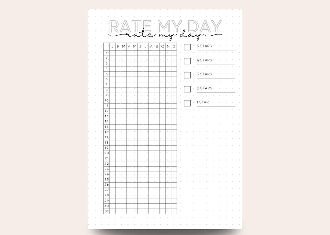 Rate My Day PRINTABLE Tracker, A5 Journal Page, Daily Mood Tracker ...