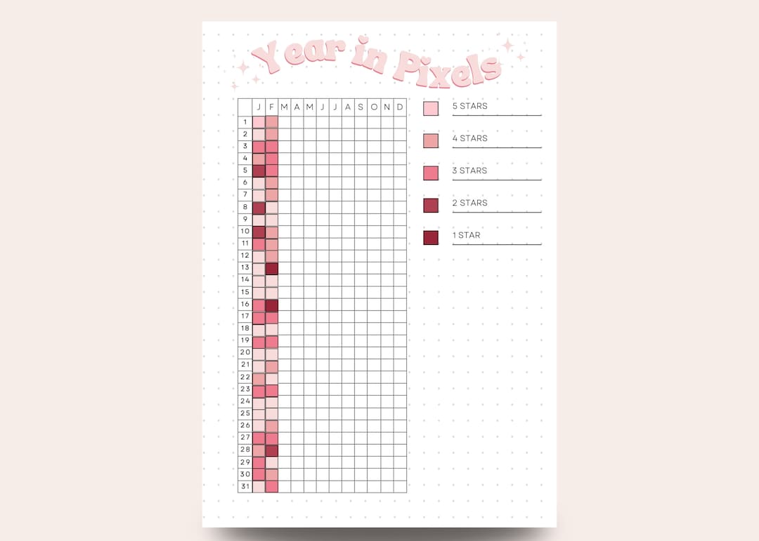 Year in Pixels Tracker, PRINTABLE Year Tracker, Rate My Day Tracker ...