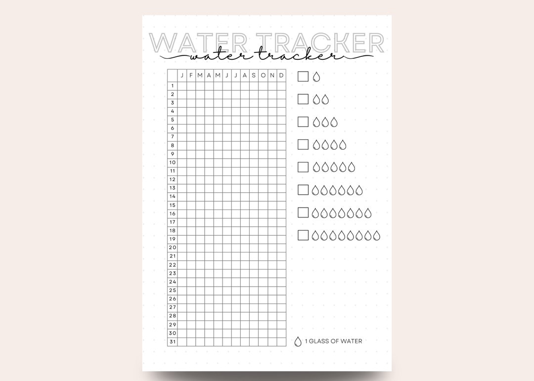Yearly Water Tracker, PRINTABLE Water Tracker, Daily Water Tracker ...