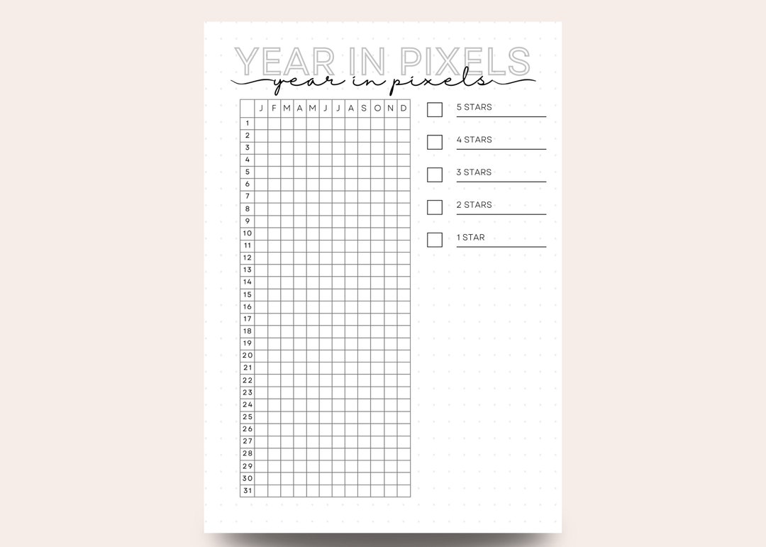 Year in Pixels Tracker, PRINTABLE Year Tracker, Rate My Day Tracker ...
