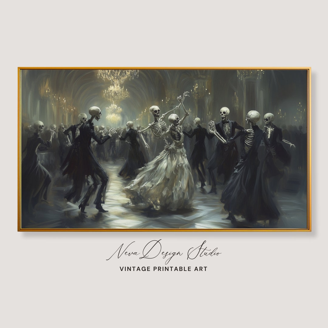 Vintage Dancing Skeletons Oil Painting, Halloween TV Art (digital ...