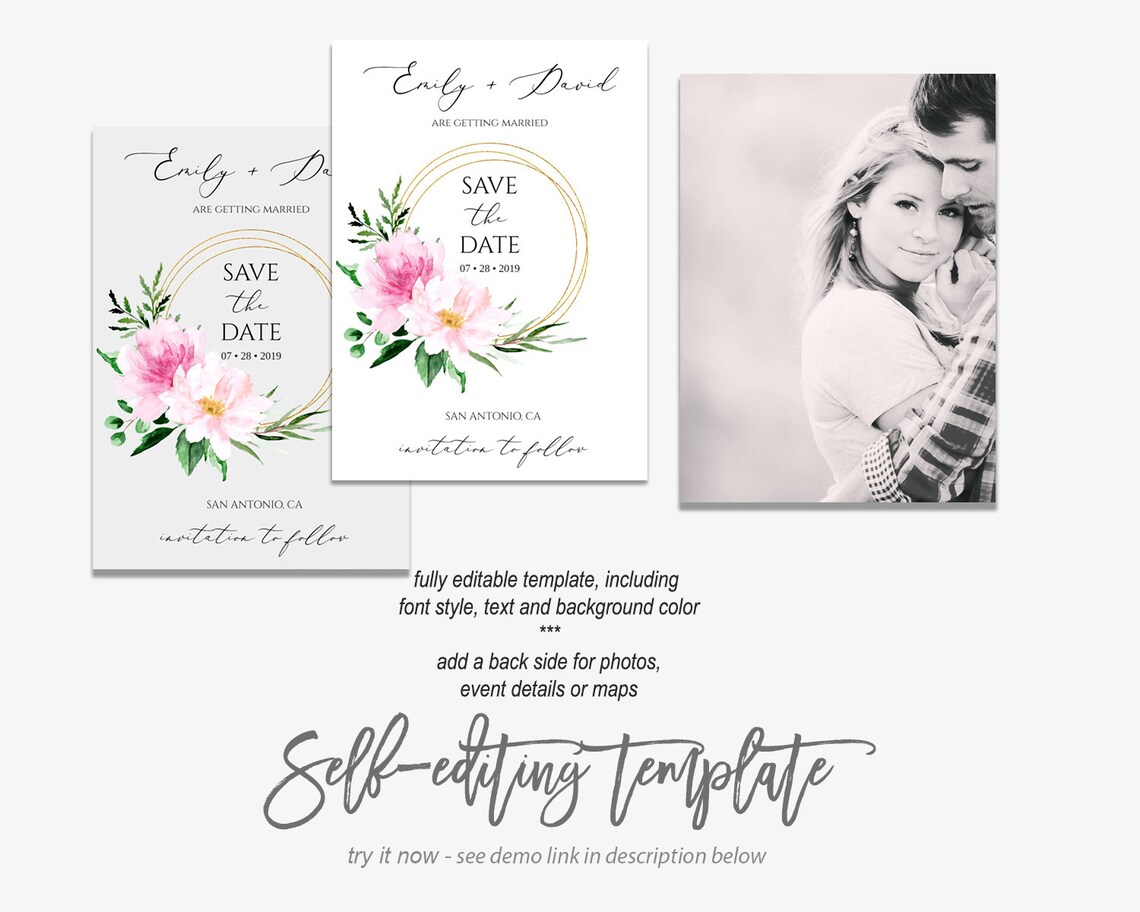 Blush Peony Save the Date Template Boho Save the Date Cards | Etsy