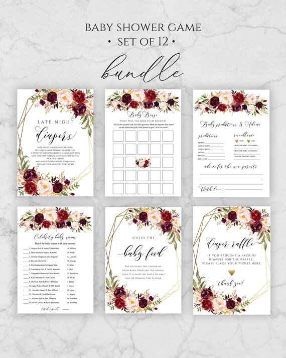 Girl Baby Shower Games Printable Floral Baby Shower Games Bundle ...