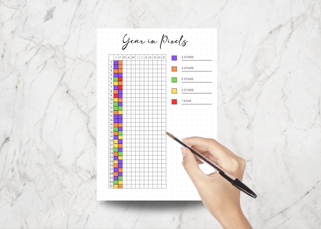 Year in Pixels Tracker, PRINTABLE Year Tracker, Rate My Day Tracker ...
