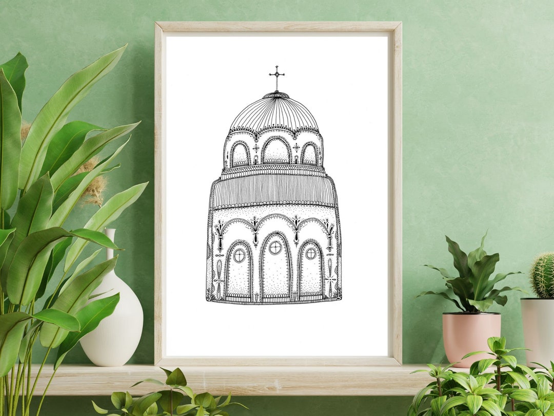 Byzantine Church Drawing - DIGITAL DOWNLOAD - Print Your Own Hand Drawn ...