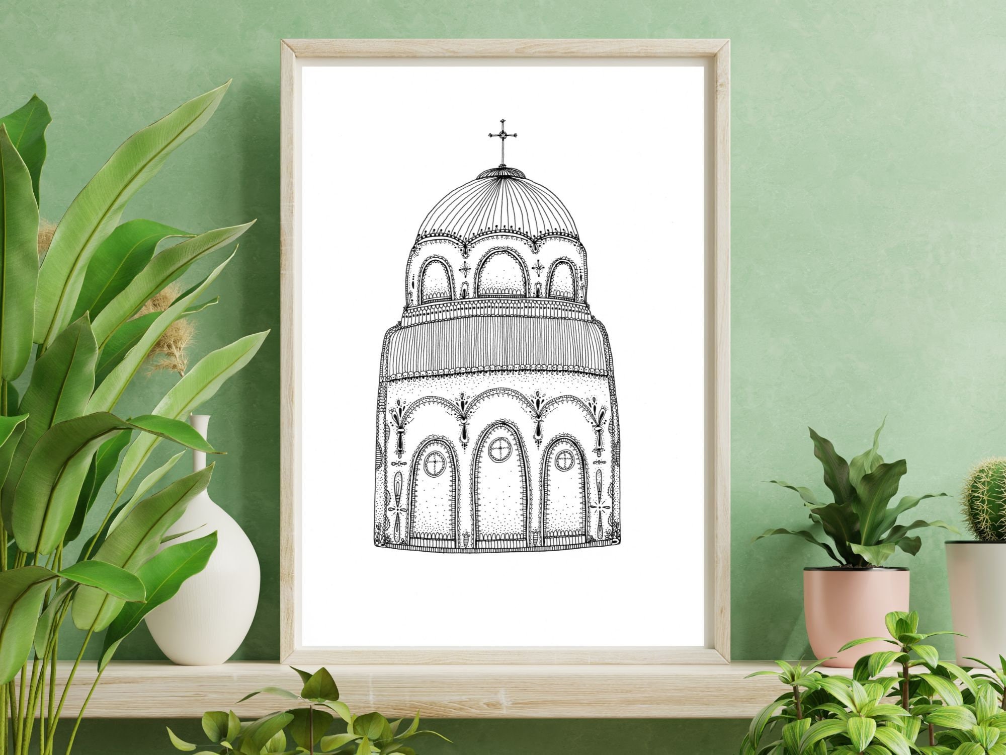 Byzantine Church Drawing - DIGITAL DOWNLOAD - Print Your Own Hand Drawn ...